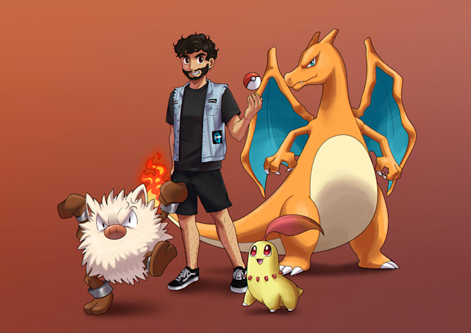 Draw you as a pokemon trainer with your dream team by Coicaroh | Fiverr