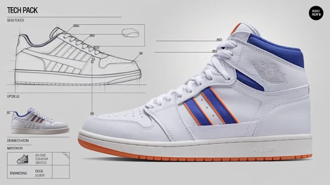 Shoes sneaker footwear shoe design boot shoe logo with shoe tech pack ...