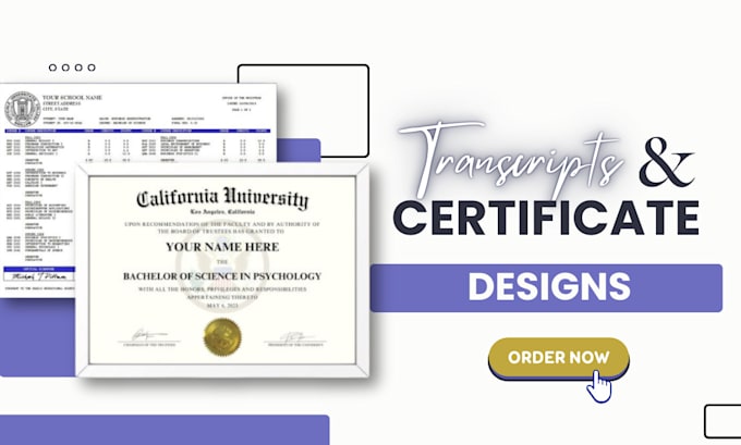 Design college transcript, diploma certificate, ged, award certificate ...
