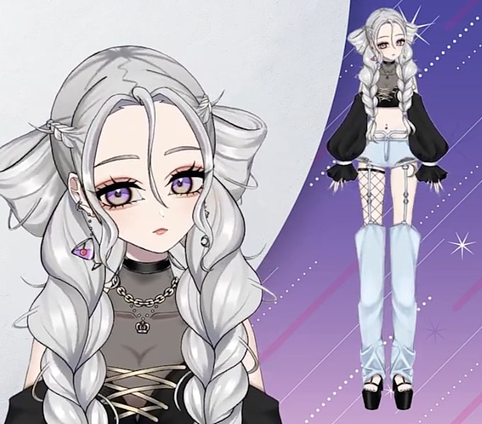 Draw 2d vtuber model, live2d model, png tuber, kawail, chibi character ...