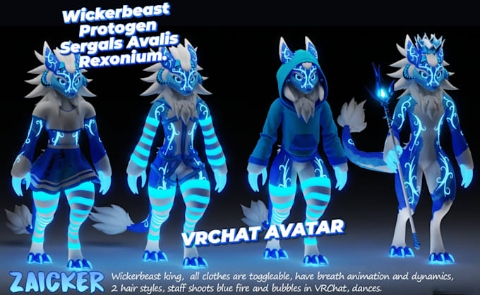 Create custom vrchat avatar, wickerbeast, protogen, sergals, avalis ...