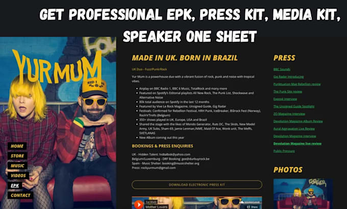 Epk, media kit, press kit, speaker one sheet, artist press kit, dj ...