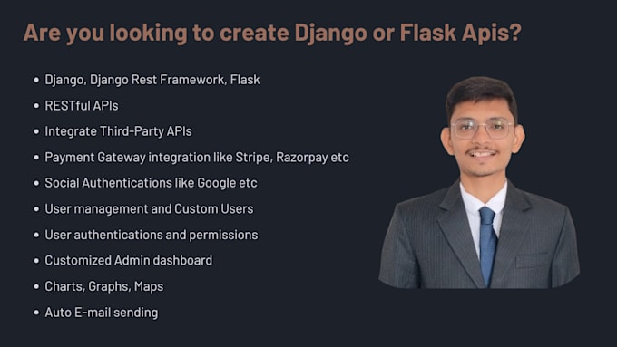 Create django apis, flask apis and fast apis by Samyak_sanghvi | Fiverr Create django apis, flask apis and fast apis by Samyak_sanghvi | Fiverr