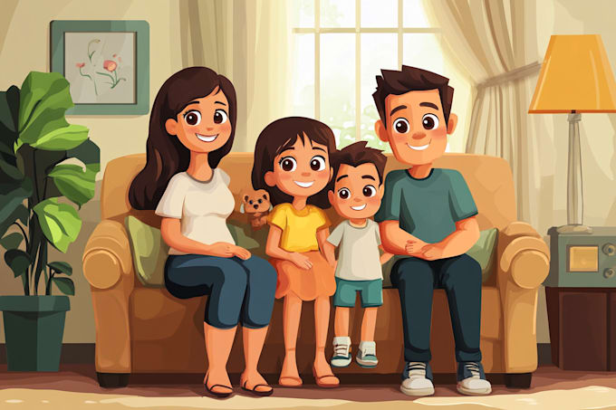 Cartoon style family portrait by Danirige | Fiverr
