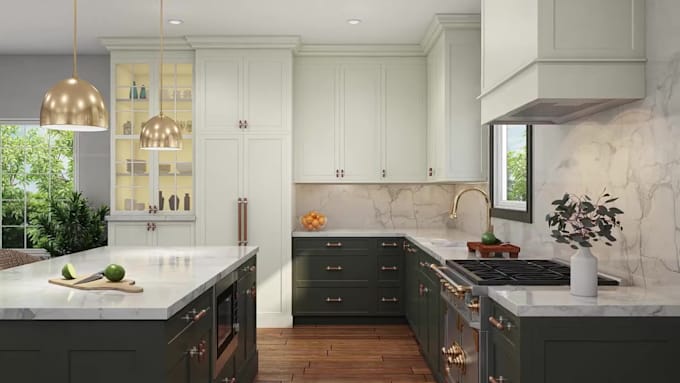 Model realistic 3d kitchen, 3d kitchen animation, interior and exterior ...