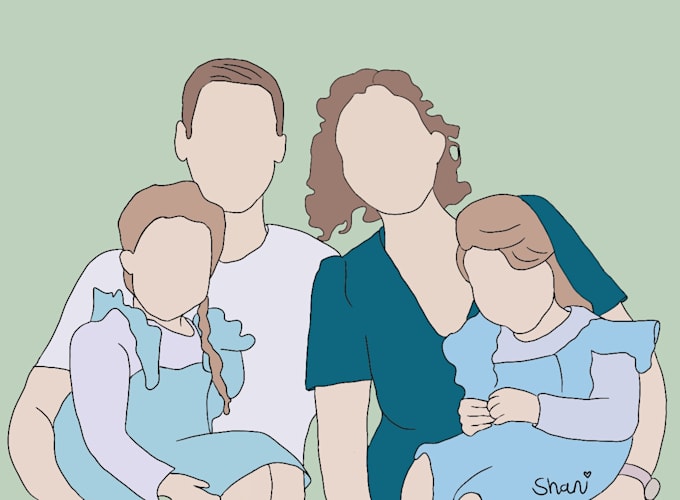 Draw a minimalist faceless portrait in color from a photo by Shan_nooni ...