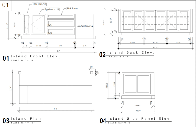 Draft interior elevations, floor plans and millwork drawings by ...