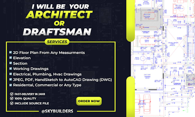 Be your architect draftsman for house plan 2d floor plan, blueprint by Skybuilders | Fiverr