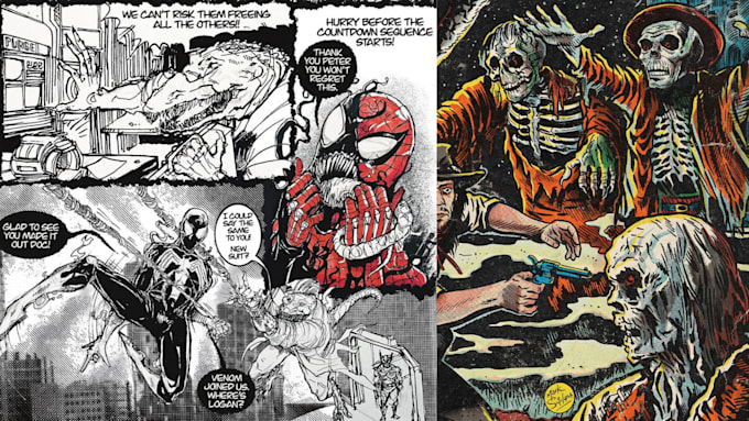 Draw horror 2000ad comic book page, creepy retro vintage comic cartoon ...