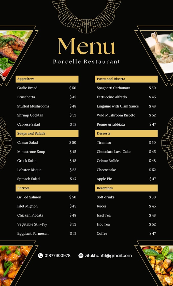 Do creative and modern food menu design for your restaurant by ...