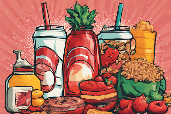 Draw a illustration of food pop art by Lateeholtz | Fiverr
