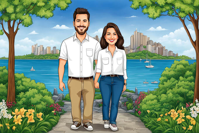 Draw cartoon couple portrait by Arnkingoeen | Fiverr