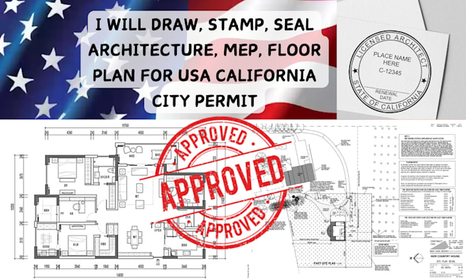 Draw, stamp, seal architecture, mep, floor plan for usa california city ...