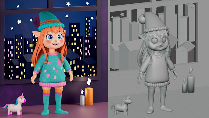 Create 3d cartoon model,3d character modelling, cute chibi mascot ...