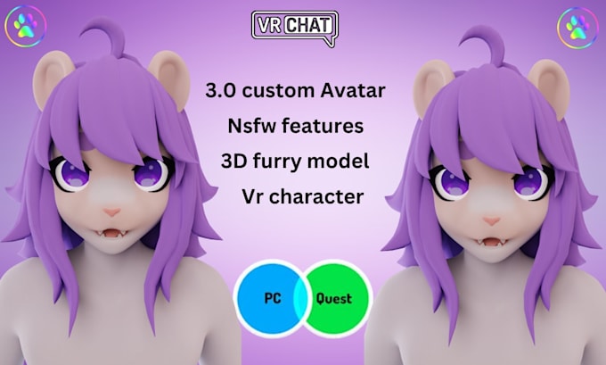 Do custom vrchat furry avatar 3d model vrc avatar with texturing and rigging by Raapemodels | Fiverr