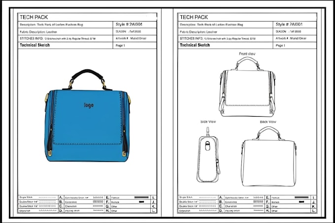 Design bag tech pack, handbag tote bag flat sketch clothing tech pack ...