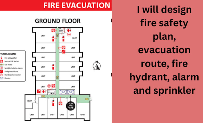 Design fire safety plan, evacuation route, fire hydrant, alarm and ...