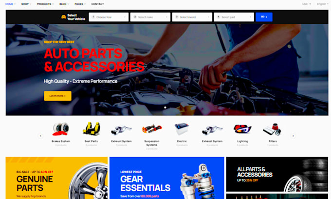 Automotive parts ecommerce website, auto parts website, car parts store ...