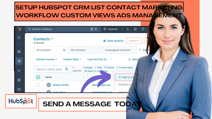 Setup hubspot crm list contact marketing workflow custom views ads management by Crm_wegs | Fiverr