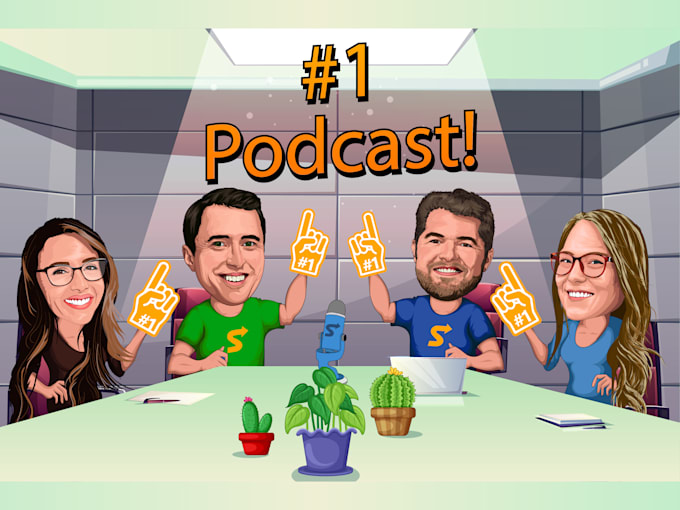 Create a cartoon caricature podcast cover art by Haysum_ali | Fiverr