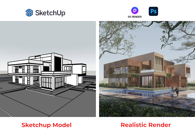 Do architecture interior and exterior sketchup 3d model,render and photoshop it by Ar_danish ...