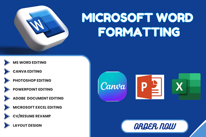 Format, edit, create ms word document, cv, photoshop document, canva editing by David_format ...
