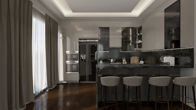 Kitchen design 3d rendering by Dinu_per | Fiverr