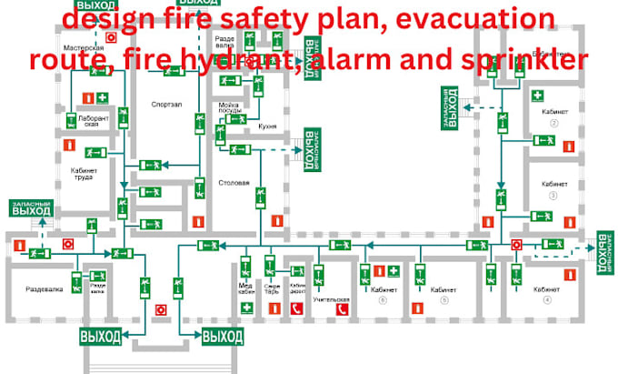 Design fire safety plan evacuation route, fire plan alarm and sprinkler ...