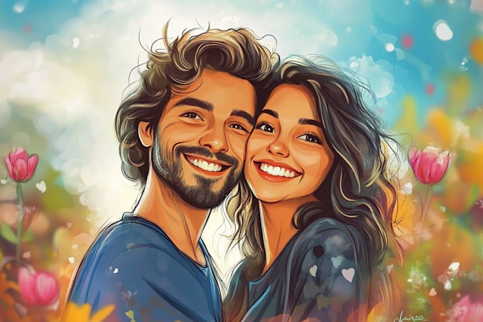 Draw cartoon couple portrait by Abiahassan | Fiverr