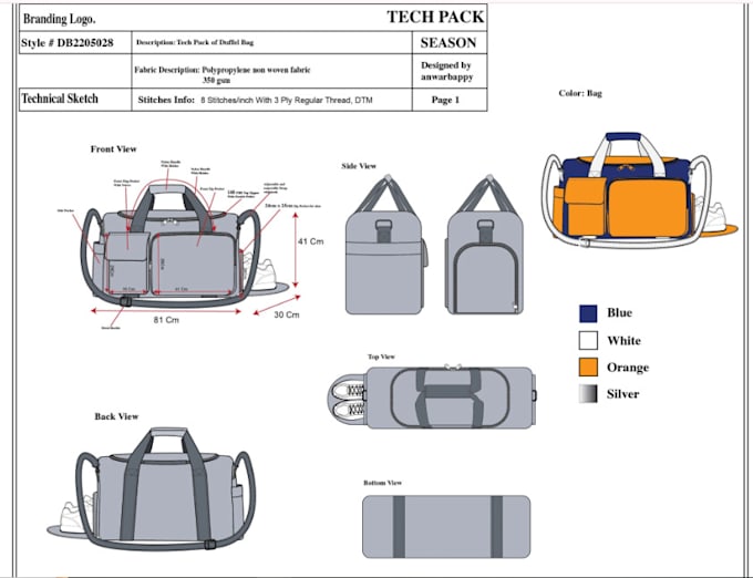 Design and create tech packs for bag duffle bags handbags tote bags ...