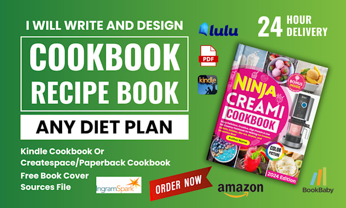 Write and design recipes cookbook, ebook for amazon kdp on canva by Bookformat12 | Fiverr