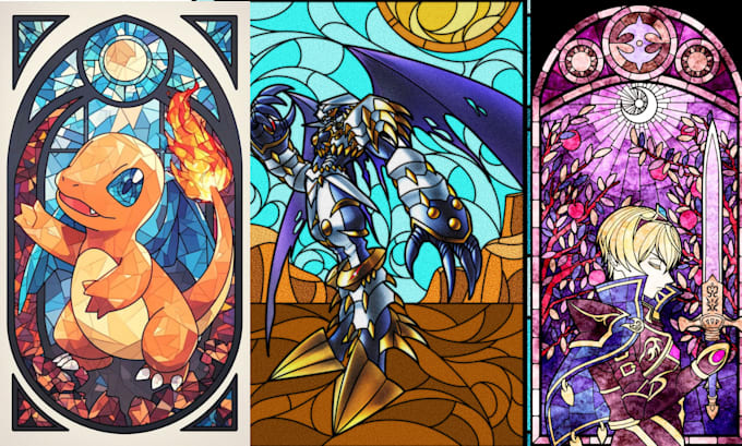 Draw amazing pokemon fakemon digimon in stained glass art style by ...