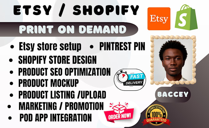 Setup shopify or etsy print on demand, printful, printify, gelato by Baccey | Fiverr
