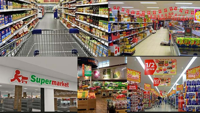 3d design render retail stores, supermarkets interior exterior with ...