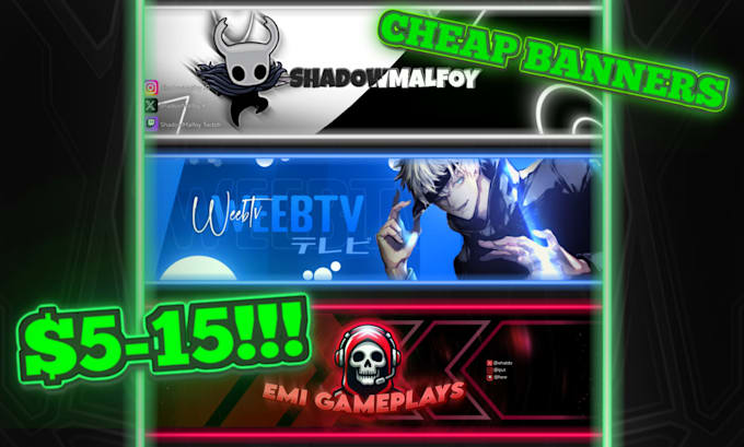 Design a high quality banner for youtube twitch twitter kick