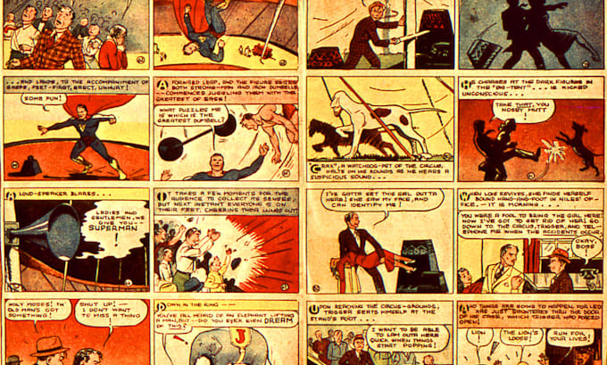 Create dynamic halftone pulp inspired comic book pages in vintage style ...