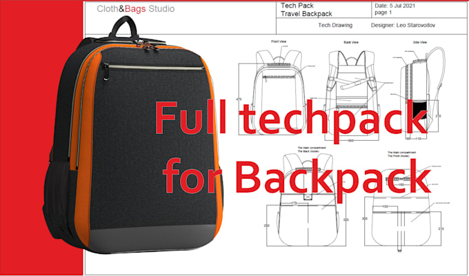 Design backpack with tech pack, cad pattern and 3d models by Leostarov ...