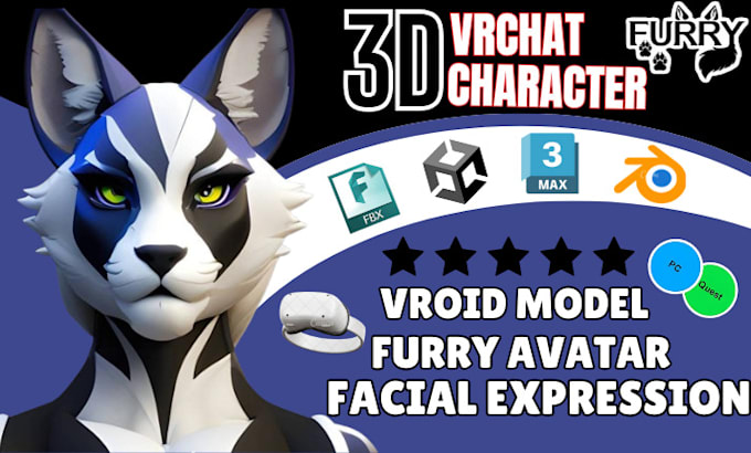 Create and rig vrchat avatar 3d vrc character furry avatar anime vroid ...