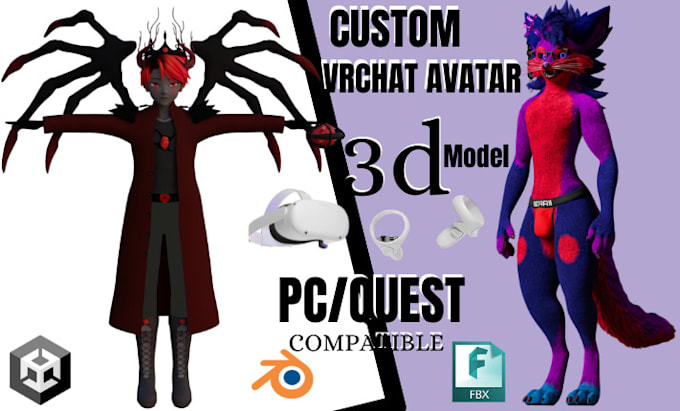 Create a custom vrchat avatar 3d model furry avatar anime by Edward2q ...