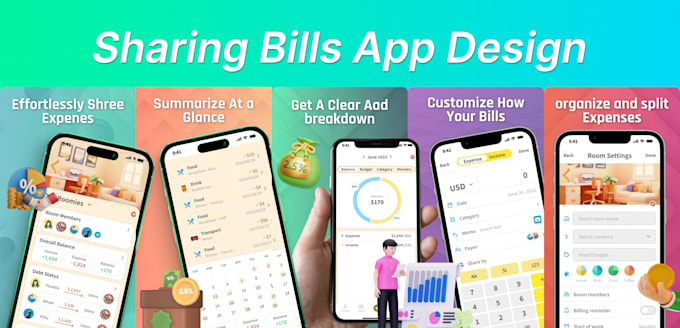 Sharing bills app design play store screenshots by Raj_chovatiy | Fiverr