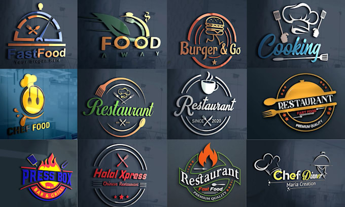 Design burger, pizza, chef, bbq, grill, fast food, and restaurant logo ...