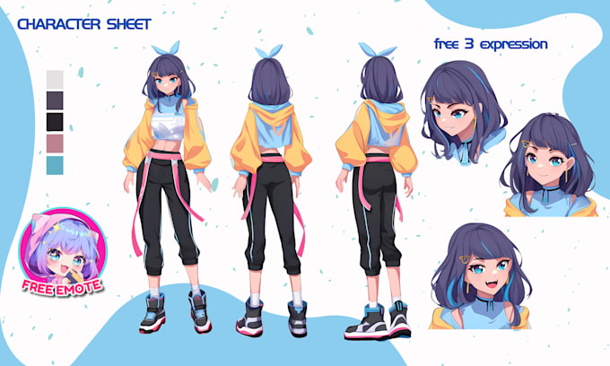 Draw anime character sheet art reference, vtuber style by Cibita | Fiverr