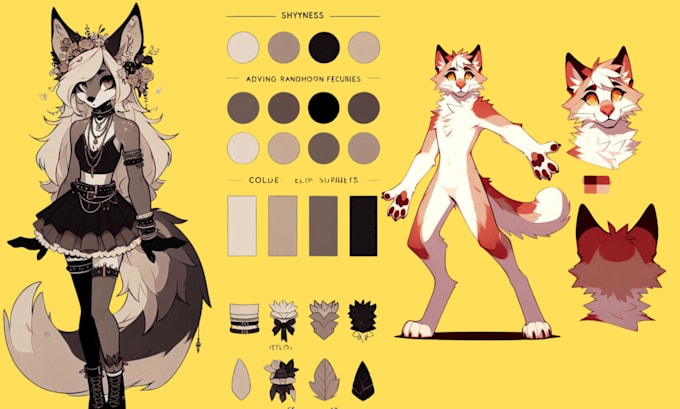 Draw custom furry reference sheet, fursona character, headshot, full body oc by Telesticker_man ...