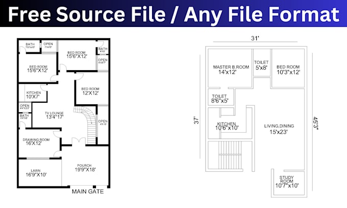 Draw architectural autocad 2d floor plan and drawings pdf to autocad ...