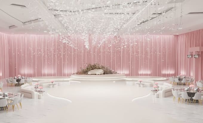 Design 3d wedding event, wedding hall, wedding venue with 3d rendering ...