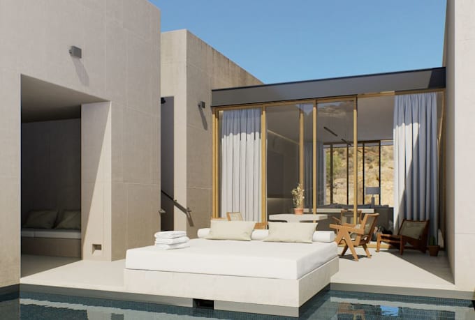 Visualize 3d house plan, archviz exterior render, outdoor terrace,3d ...