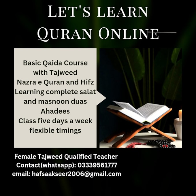 Teach quran and hadith by Hafsaabbasi2 | Fiverr