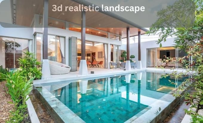 Design backyard house front garden pool patio terrace 3d realistic ...