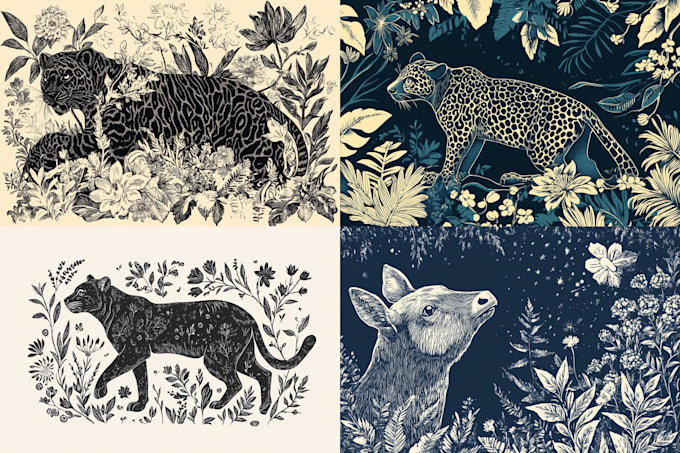 Do animal and botanical linocut linocut illustration by Gracintarks ...