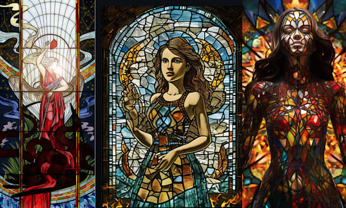 Draw colorful stained glass art fantasy glass art character or glass ...